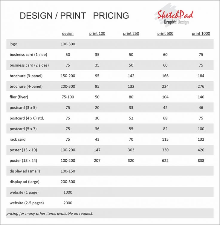 Graphic Design Pricing | SketchPad Graphic Design Graphic Design Pricing | SketchPad Graphic Design